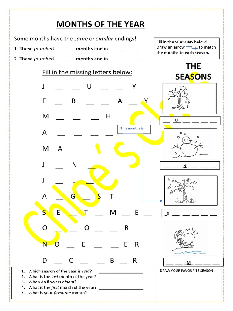 Months of The Year: Fill in The Missing Letters Below | PDF | Education ...