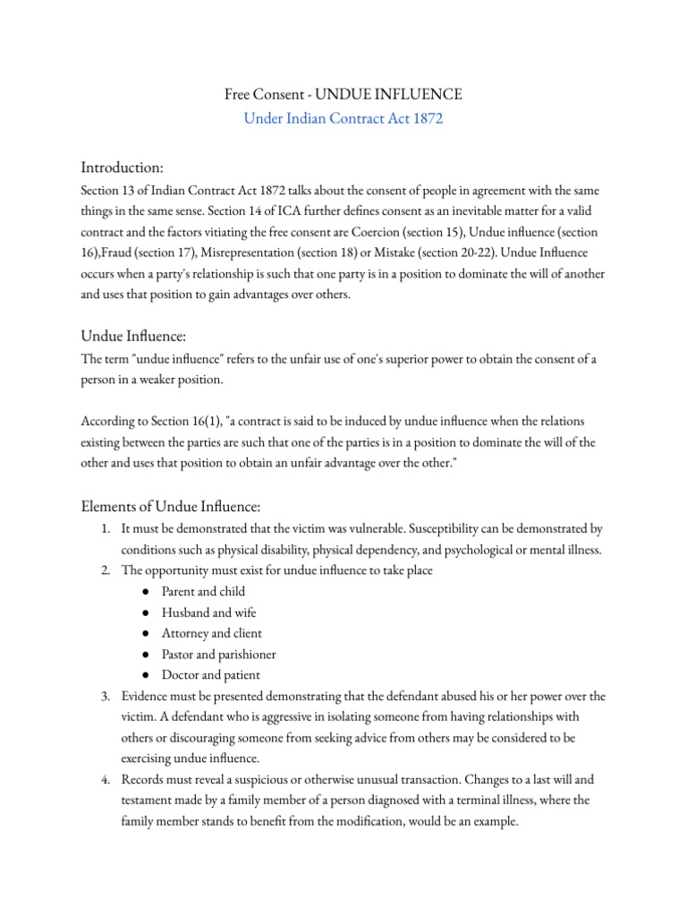 Free Consent - UNDUE INFLUENCE | PDF | Social Institutions | Common Law