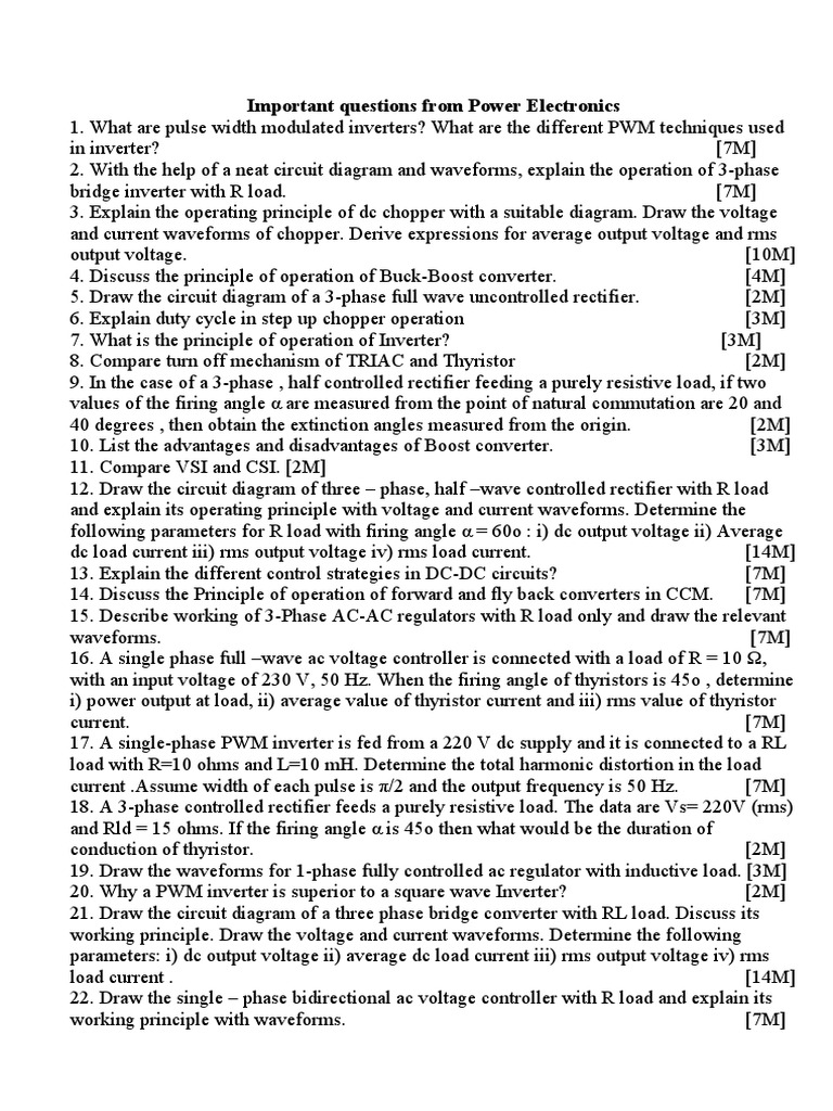 Important Questions From Power Electronics | PDF | Power Inverter | Rectifier