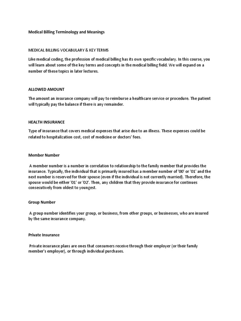 Medical Billing Terminology and Meanings | PDF | Health Maintenance ...