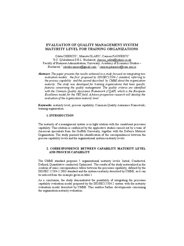 QMS Maturity Level | PDF | Quality Management | Evaluation