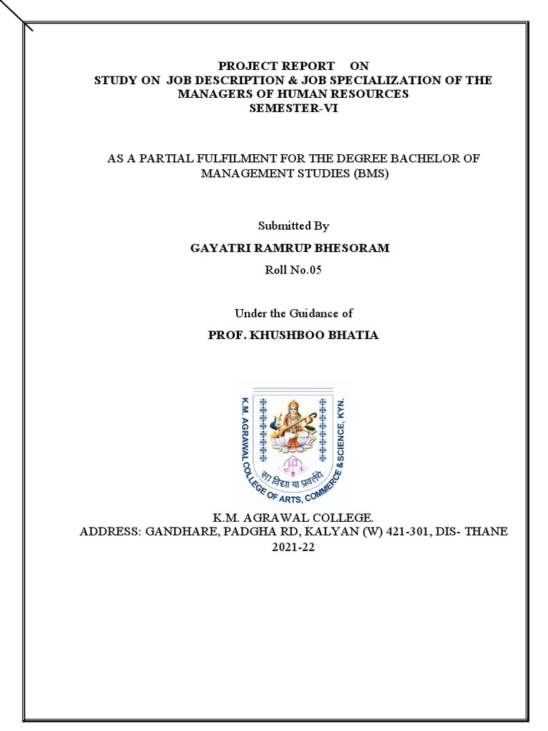 Case Study On Job Description and Job Specification of The Managers of ...