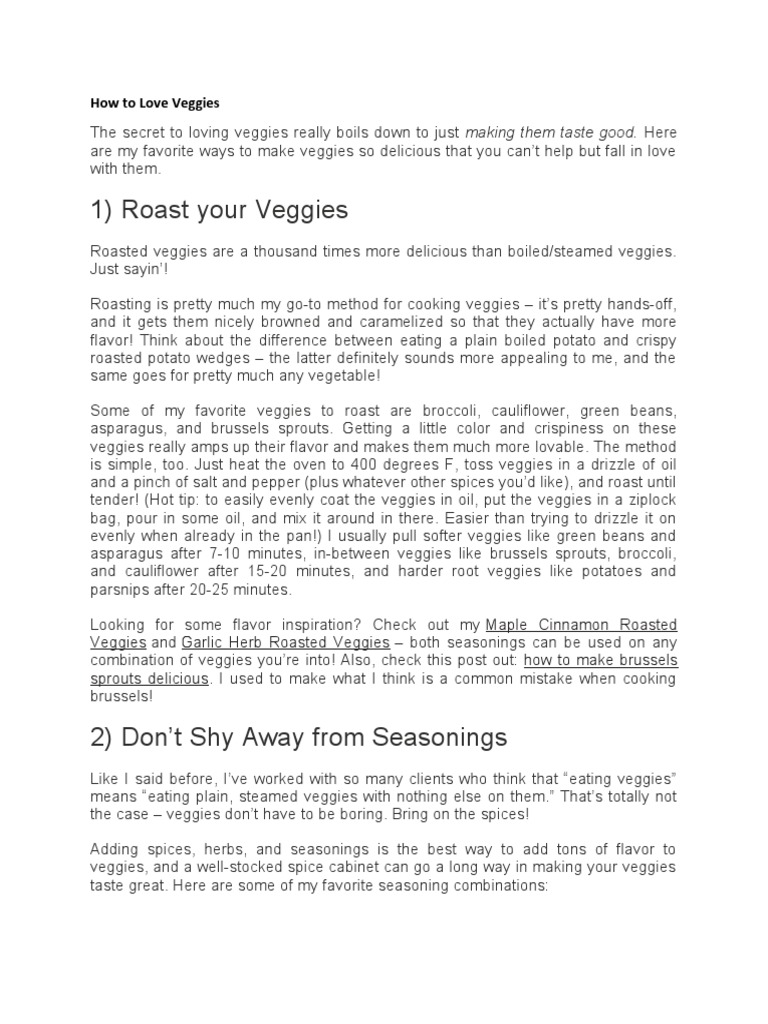 Delicious Ways to Enjoy Vegetables | PDF | Roasting | Salad