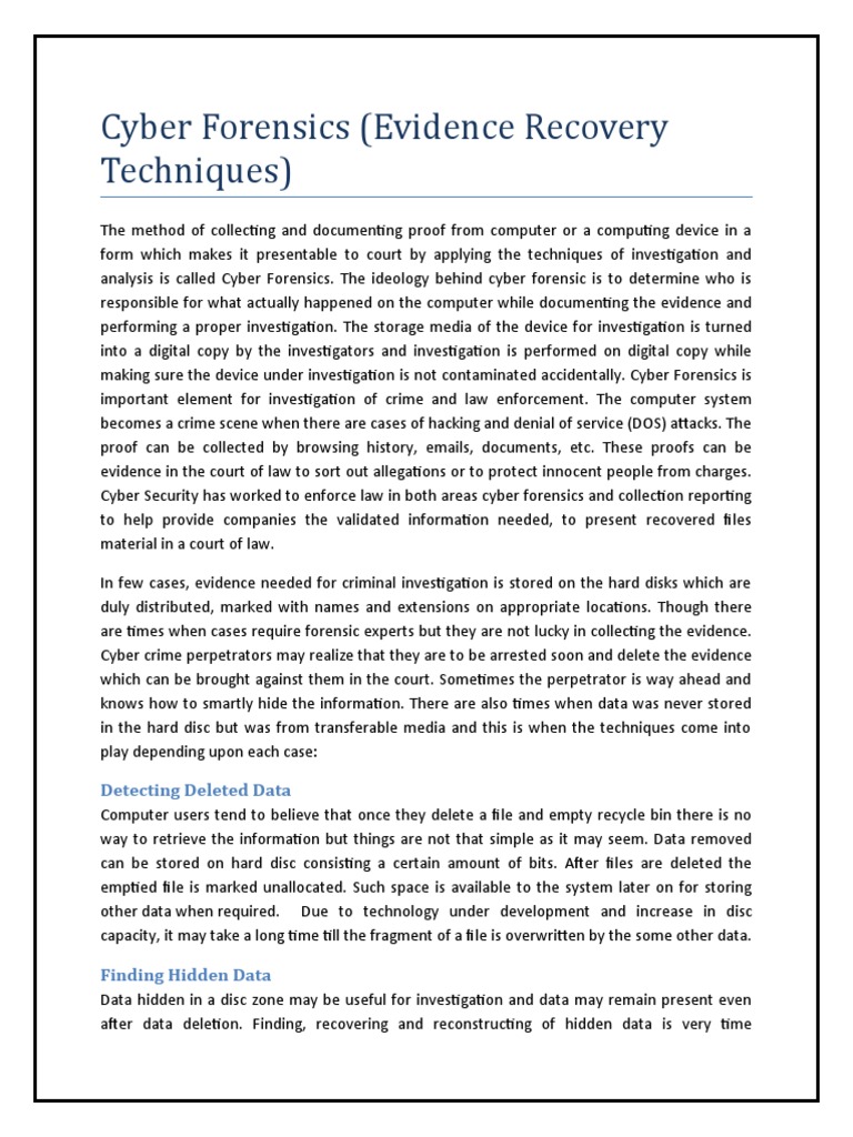 Cyber Forensics (Evidence Recovery Techniques) | PDF | Computer ...