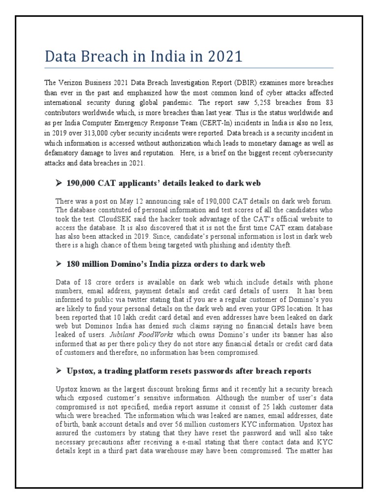 Data Breach in India in 2021 | PDF | Security | Computer Security