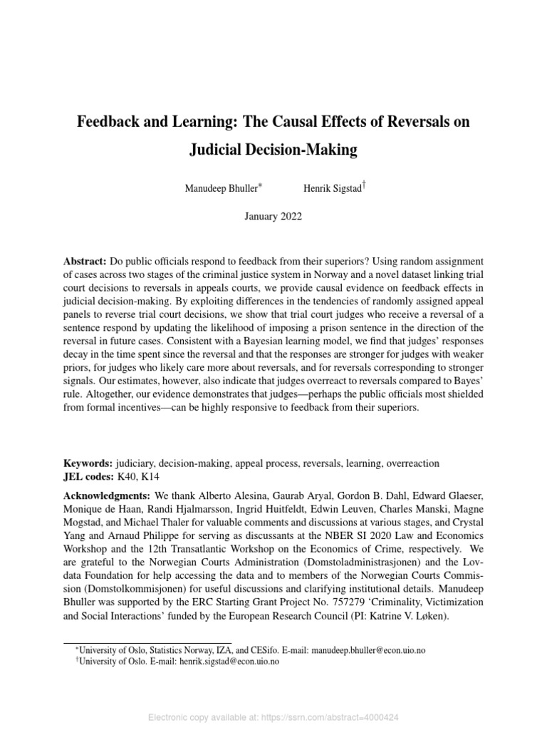 Feedback and Learning: The Causal Effects of Reversals On Judicial ...