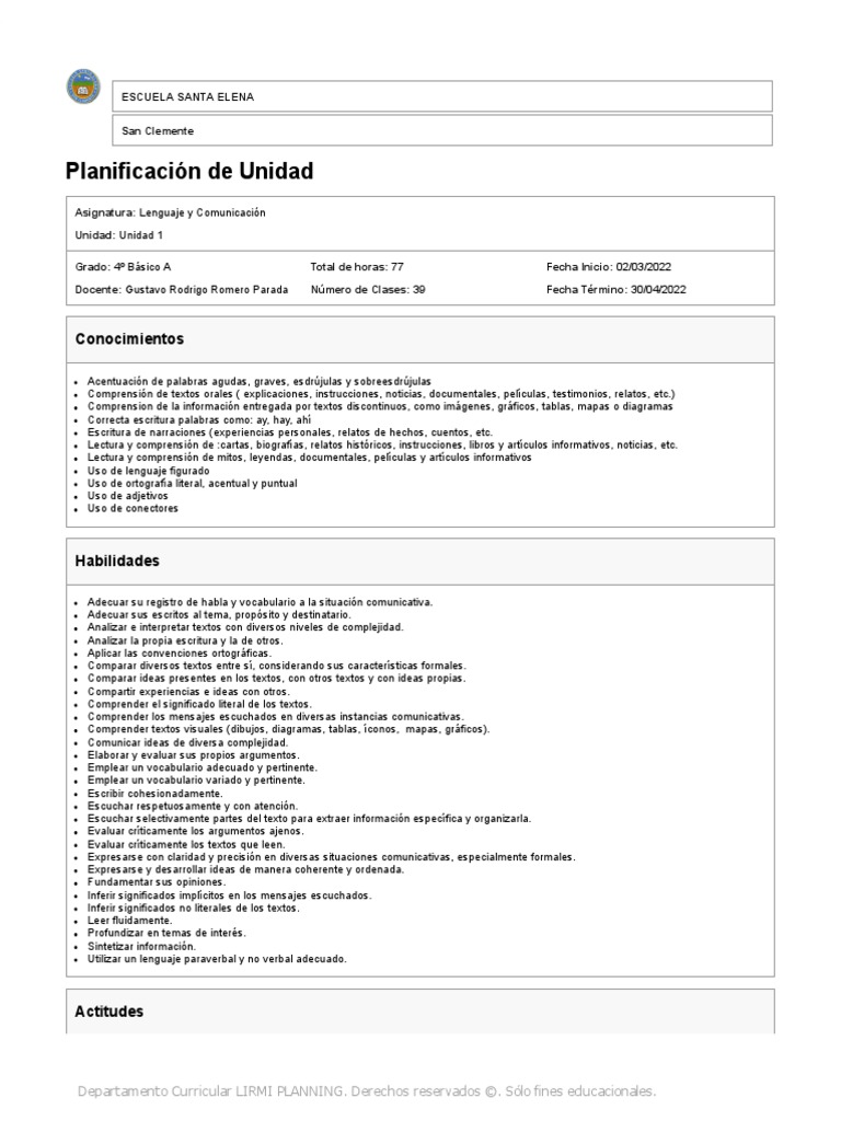 Lenguaje y Comunicación-4º Básico A-Unidad+1 | PDF | Puntuación | Cuentos
