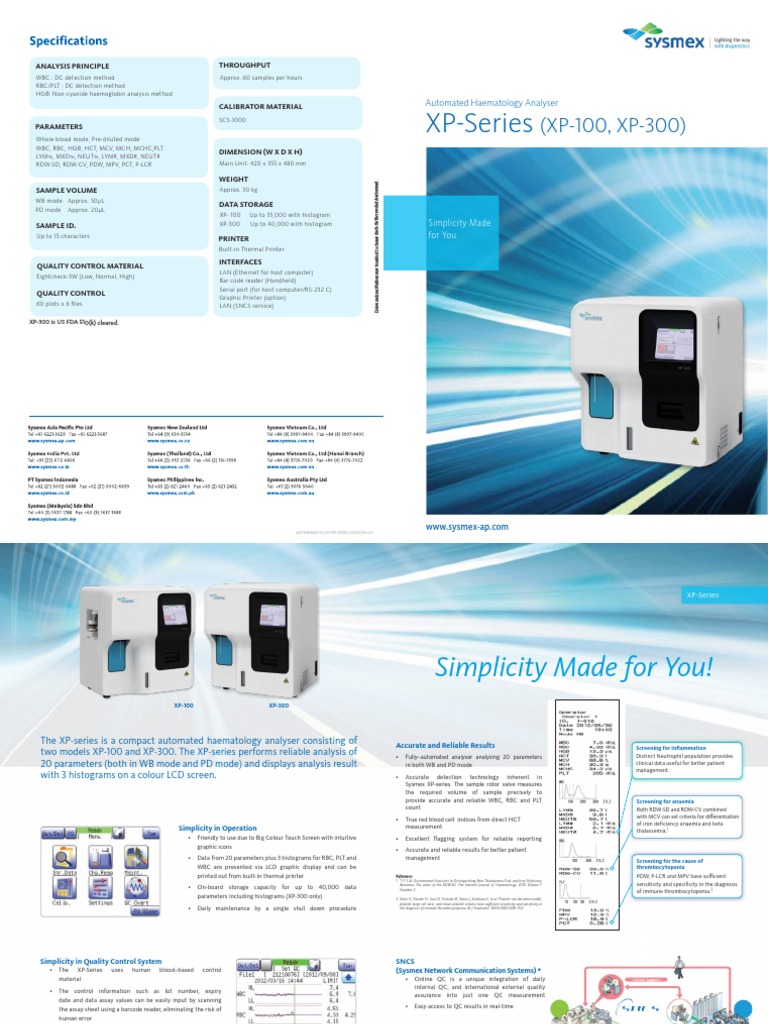 Sysmax XP100 Cell Counter | PDF | Anemia | White Blood Cell