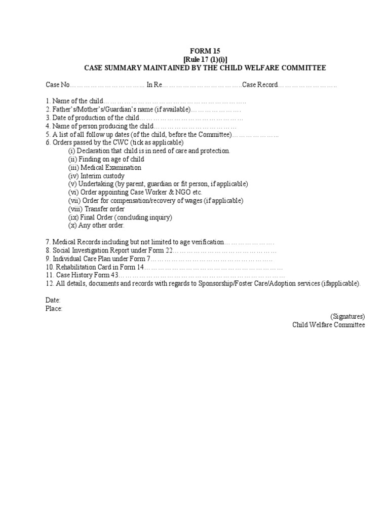 CWC Case Summary Form 15 | PDF | Politics | Social Science