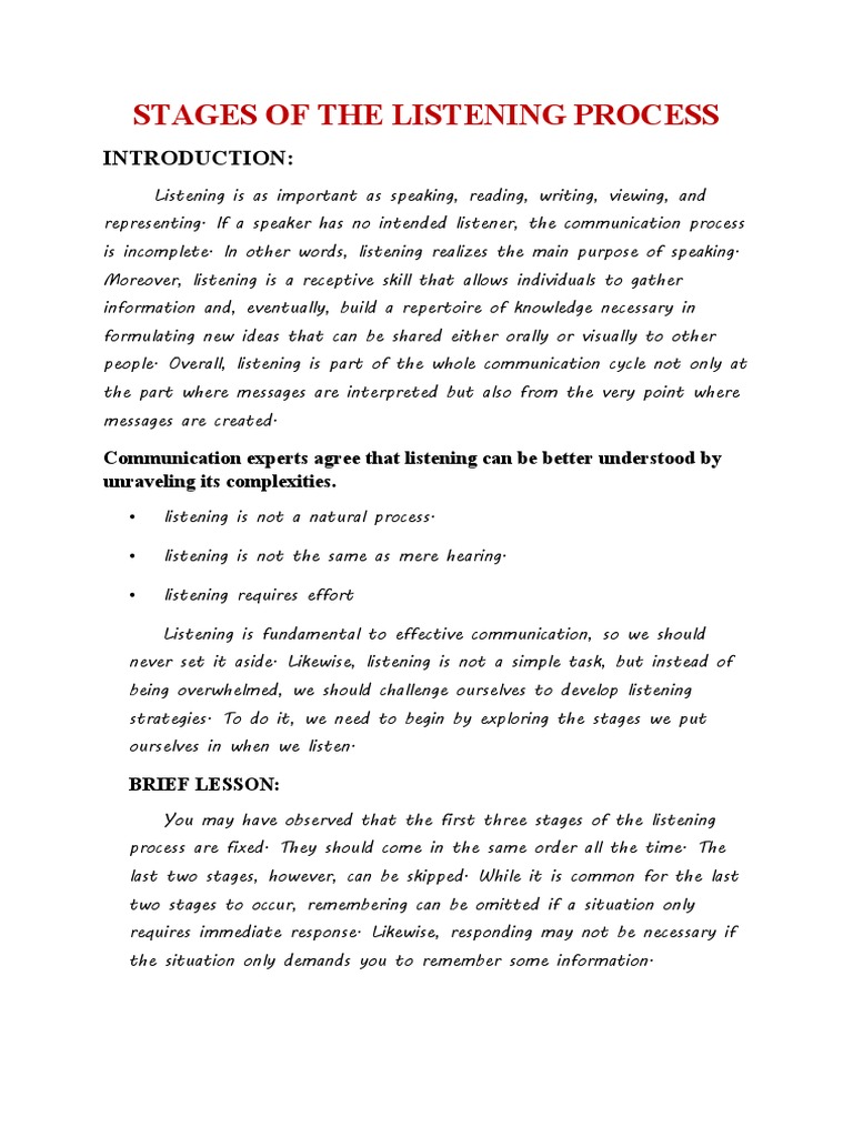 Stages of The Listening Process | PDF | Conversation | Communication