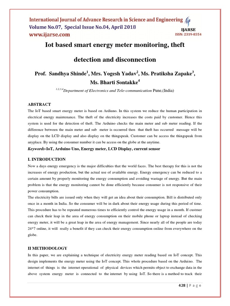 Iot Based Smart Energy Meter Monitoring, Theft Detection and ...