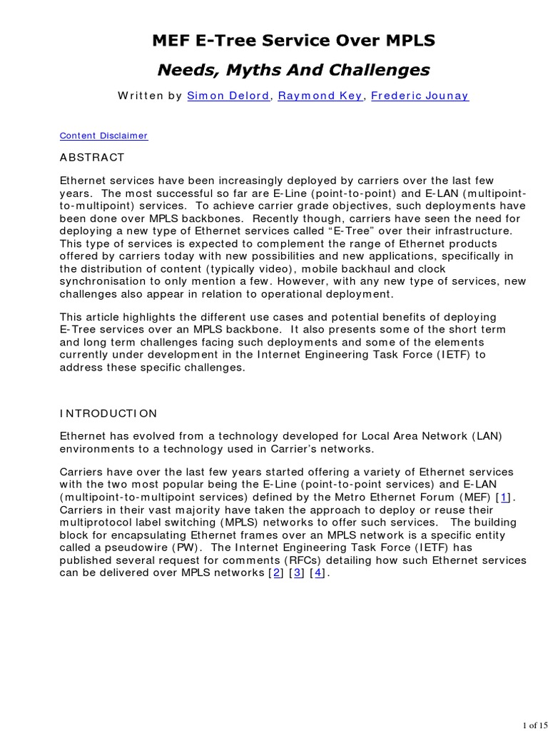 MEF E-Tree Service Over MPLS | PDF | Networking | Multiprotocol Label ...