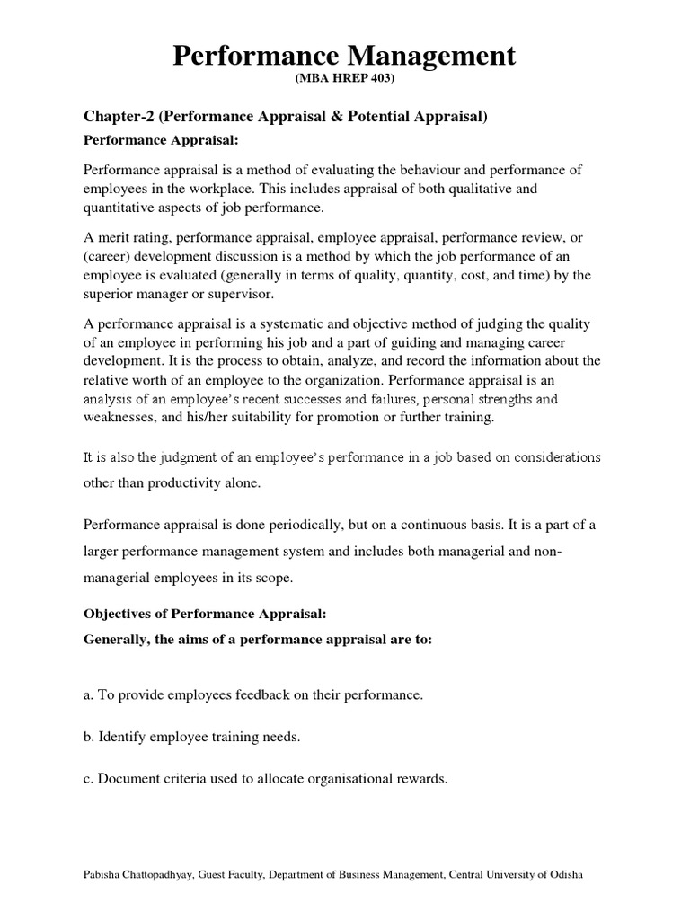 Chapter-2 Performance Appraisal | PDF | Performance Appraisal | Goal