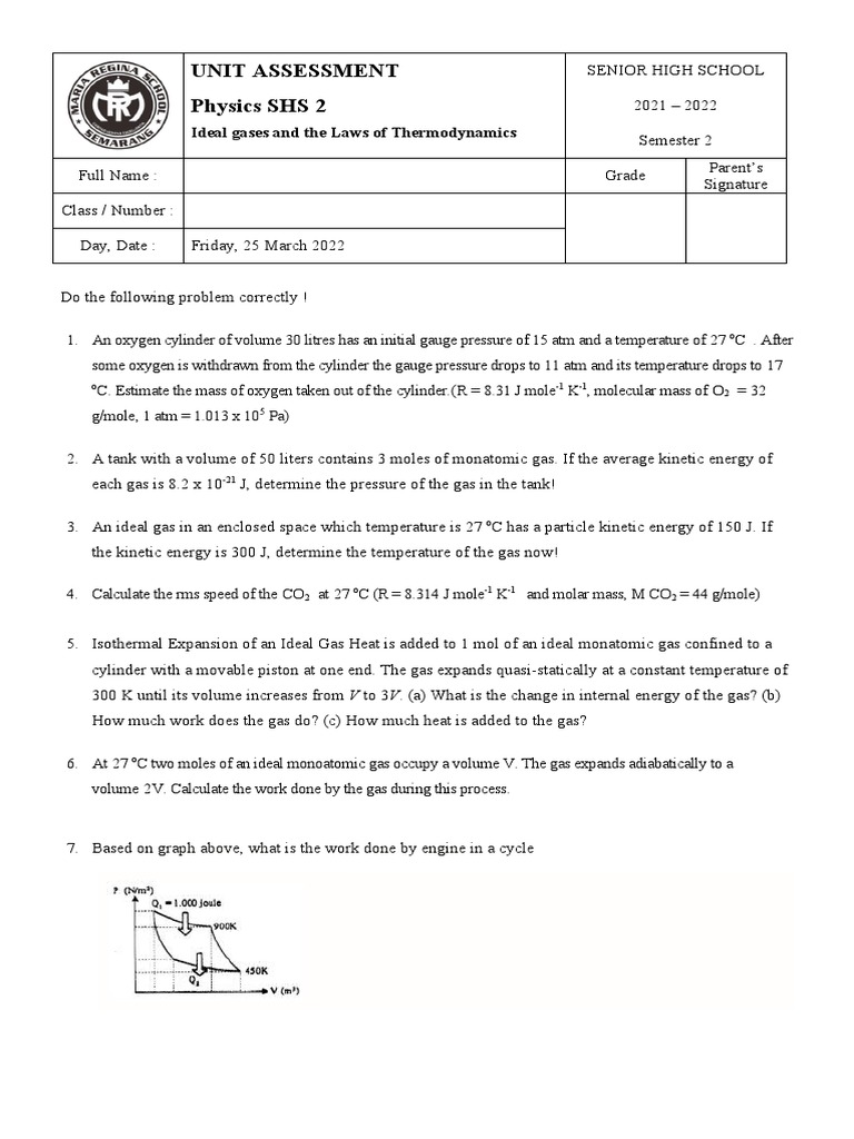 SHS2 Physics - UA02 - Ideal Gases and The Laws of Thermodynamics | PDF ...