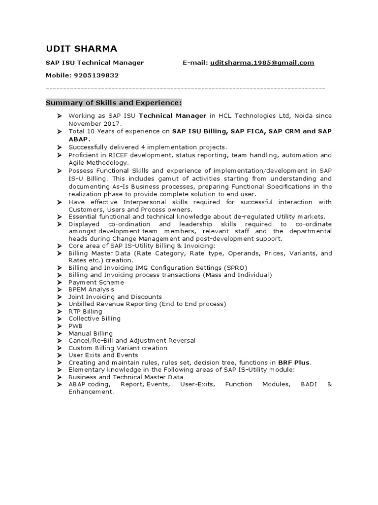 Udit Sharma: Summary of Skills and Experience | PDF | Business | Computing