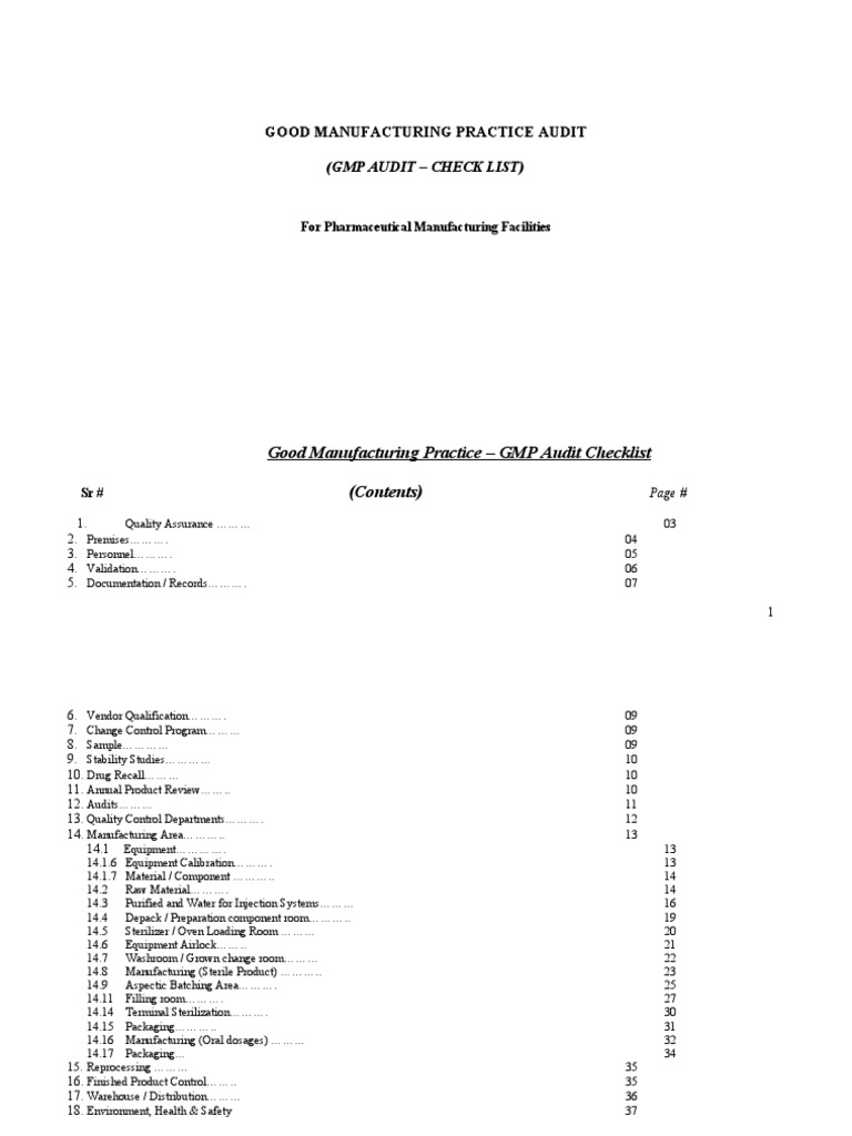 GMP Audit Checklist | PDF | Sterilization (Microbiology) | Packaging ...