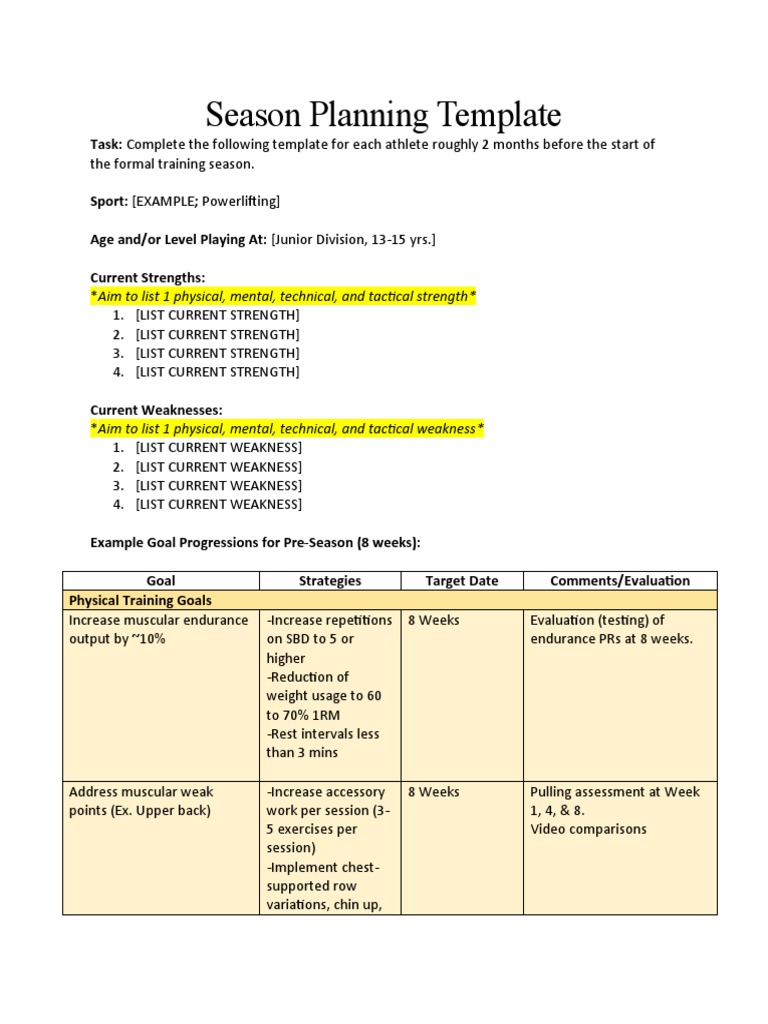 Rugby Season Planning Template | PDF | Weight Training | Recreation