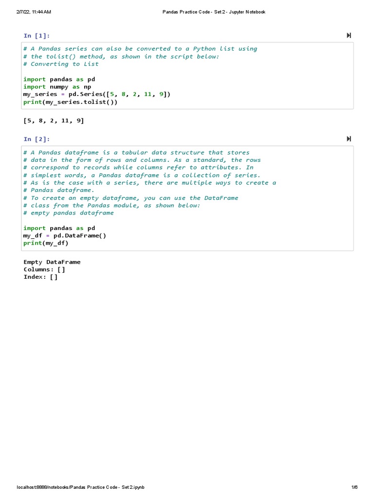 Pandas Dataframe Creation And Operations Pdf Integer Computer Science Software Development