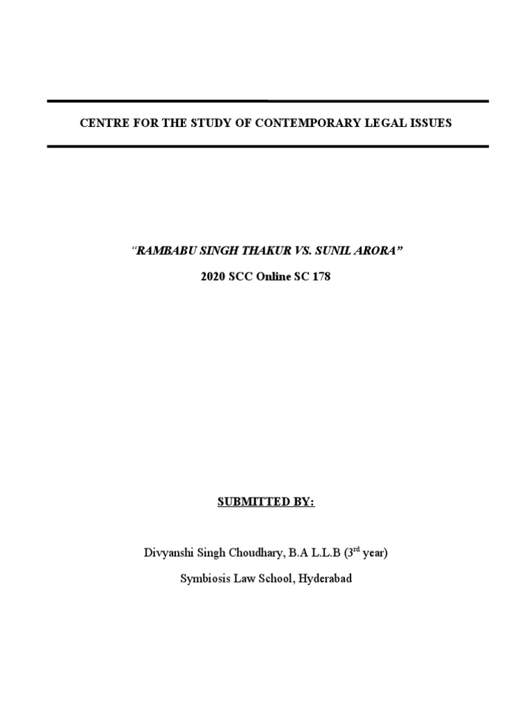 Case Analysis of Rambabu Singh Thakur VS Sunil Arora Final Choudhary ...