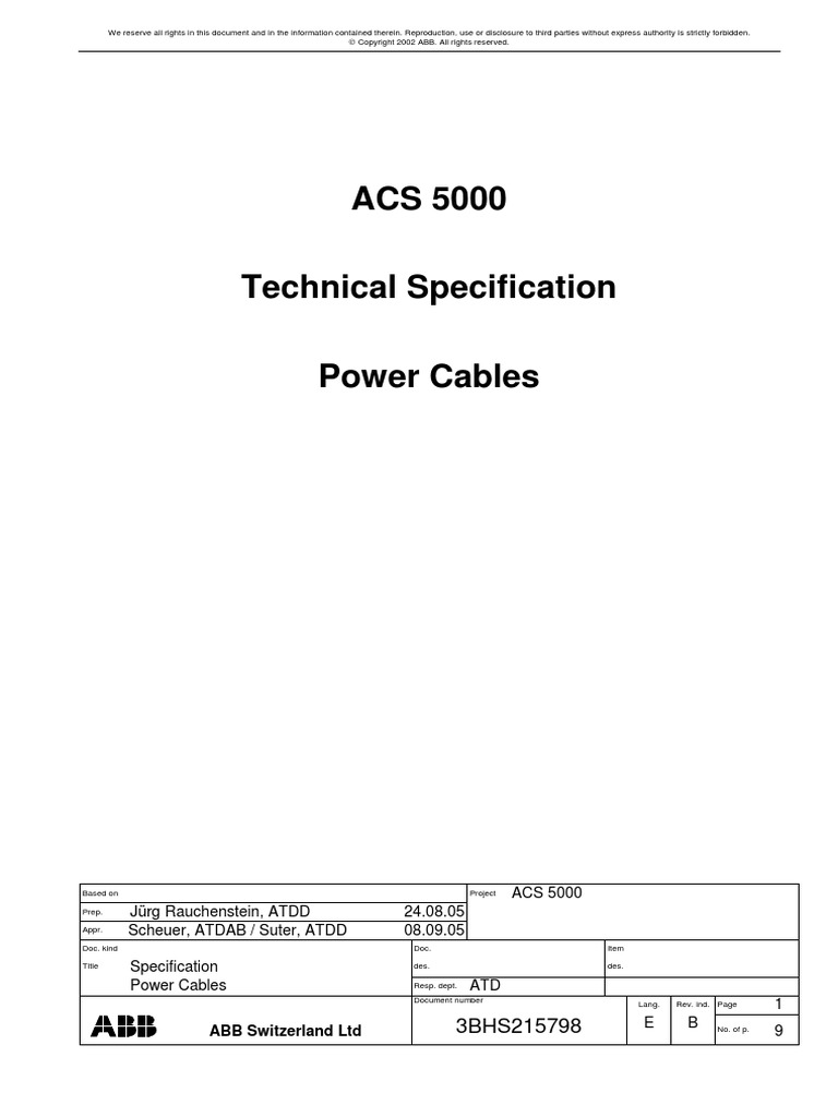 ACS 5000 Power Cables Specification | PDF