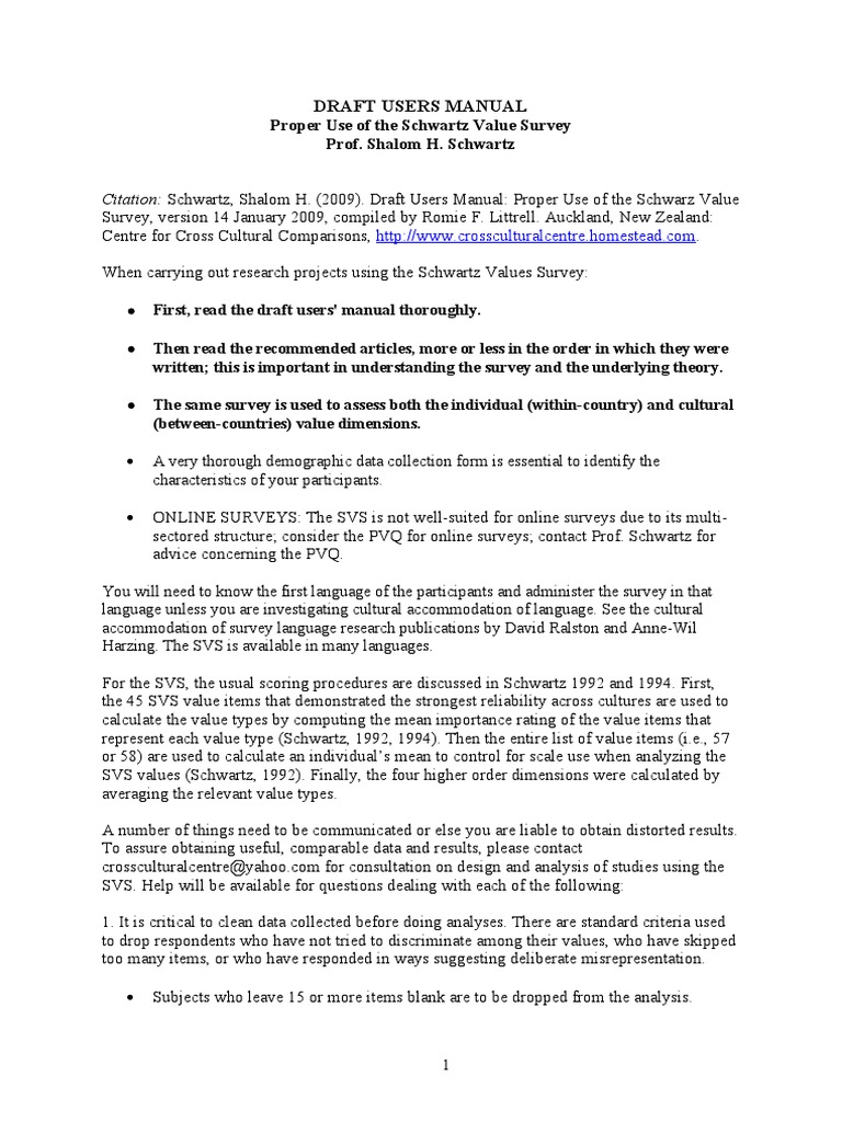 Schwartz Value Survey | PDF | Factor Analysis | Dependent And ...