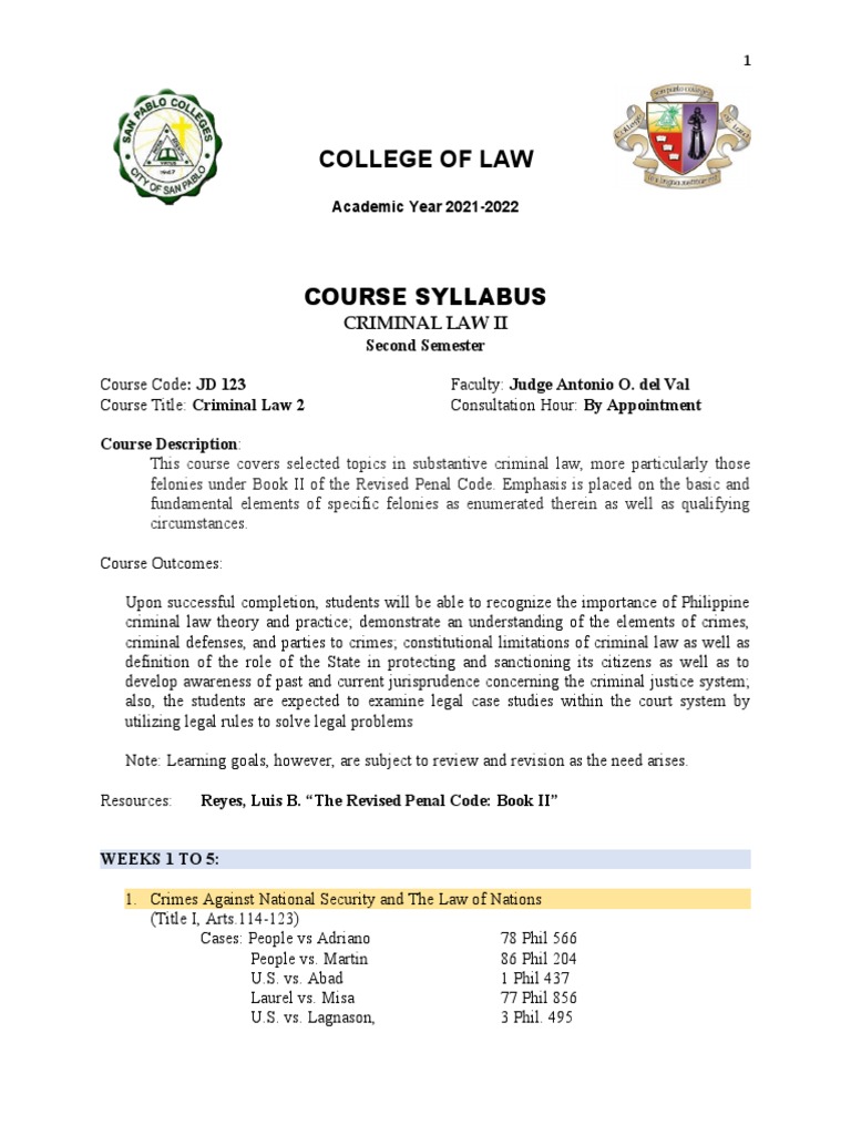 College of Law: Course Syllabus | Download Free PDF | Government ...