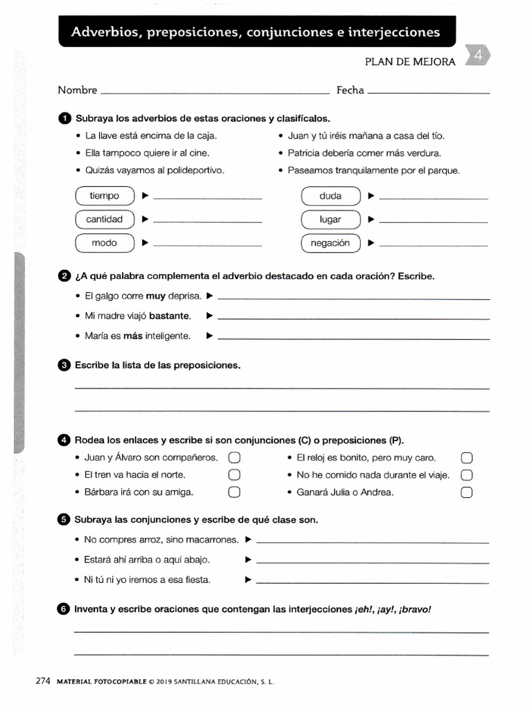 Adverbios, Preposiciones, Conjunciones e Interjecciones. | PDF | Adverbio | Sintaxis