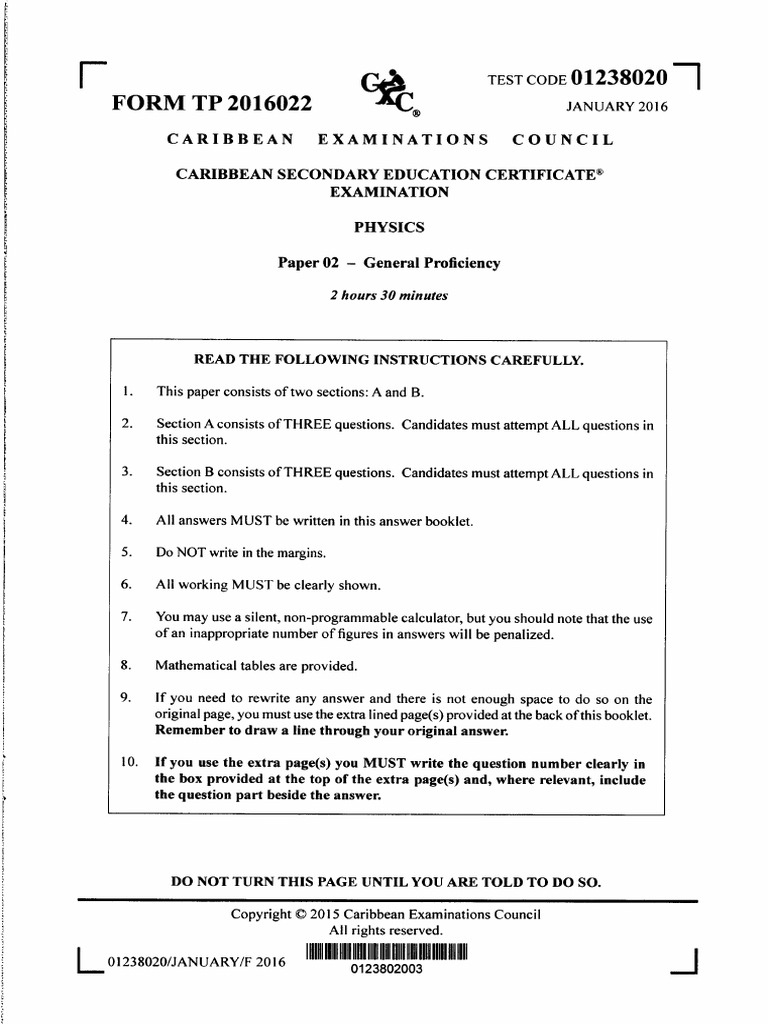 January 2016 P2 CSEC Physics | PDF | Temperature | Mechanics