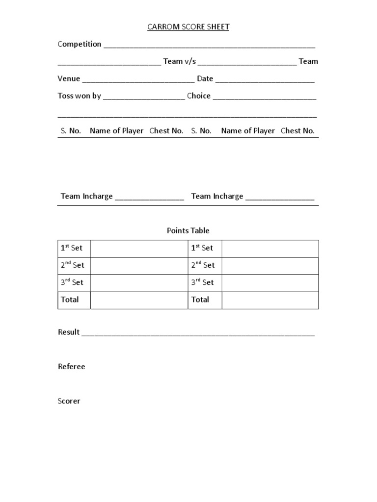 Carrom Score Sheet | PDF