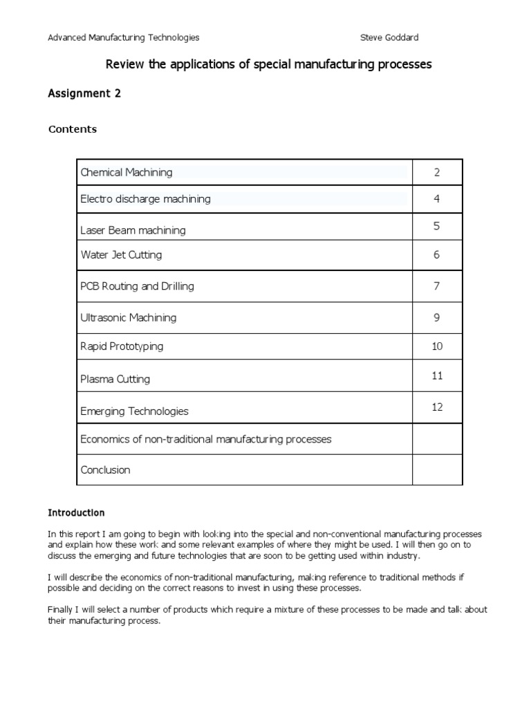 Advanced Manufacturing Technology - Special Manufacturing Processes ...
