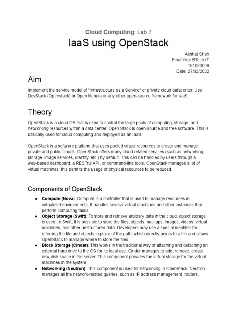 Cloud Computing: IaaS using OpenStack | PDF | Open Stack | Cloud Computing