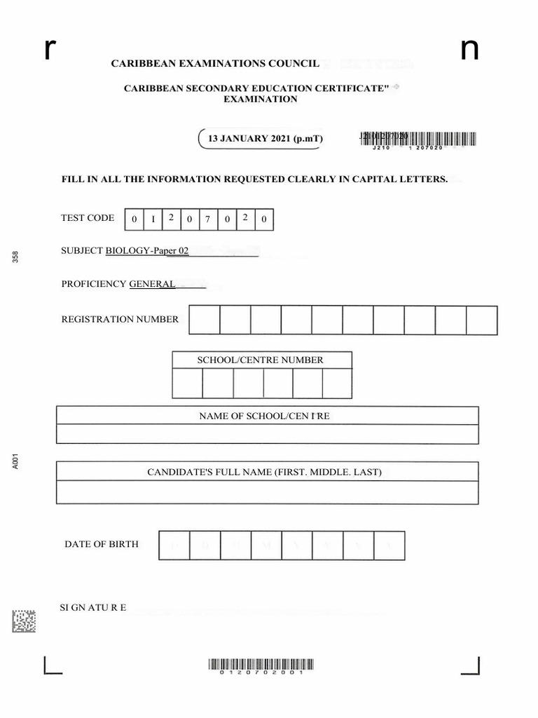 CSEC Biology Jan 2021 P2 - OCR | PDF | Vitamin | Plants