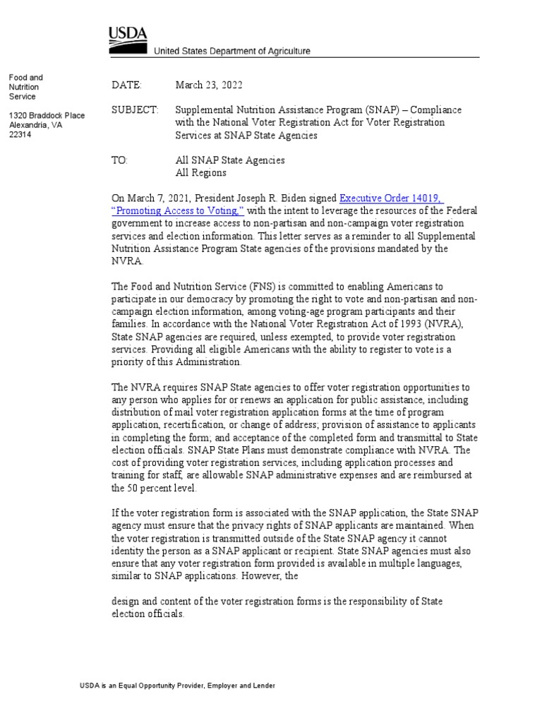 SNAP Voter Registration Compliance Guide | PDF | Supplemental Nutrition ...
