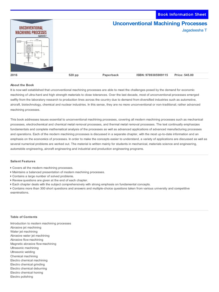 Unconventional Machining Processes: Book Information Sheet Book ...