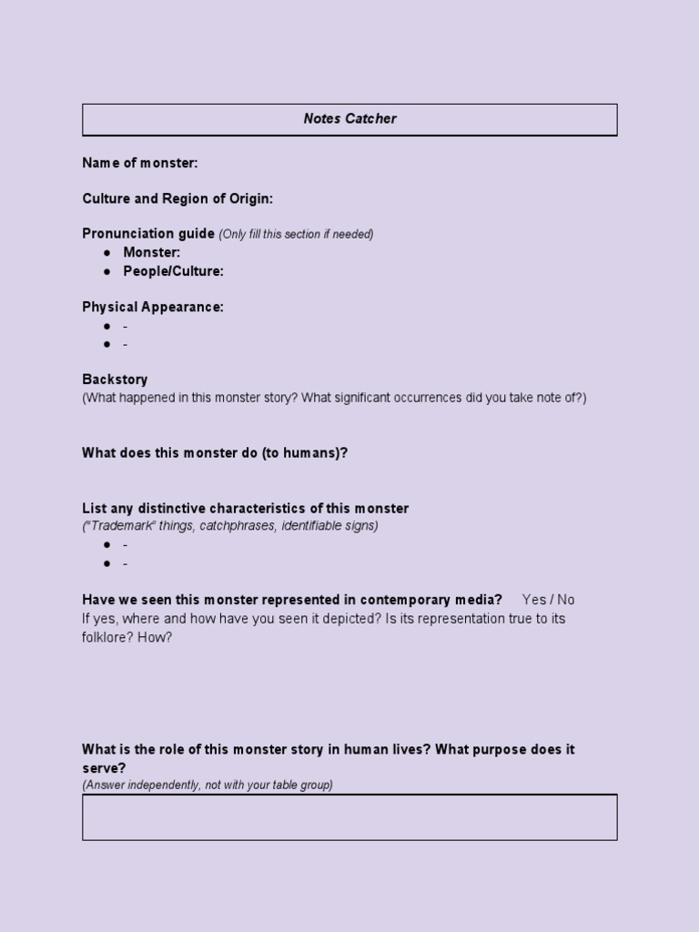 Monster Notes Catcher | PDF