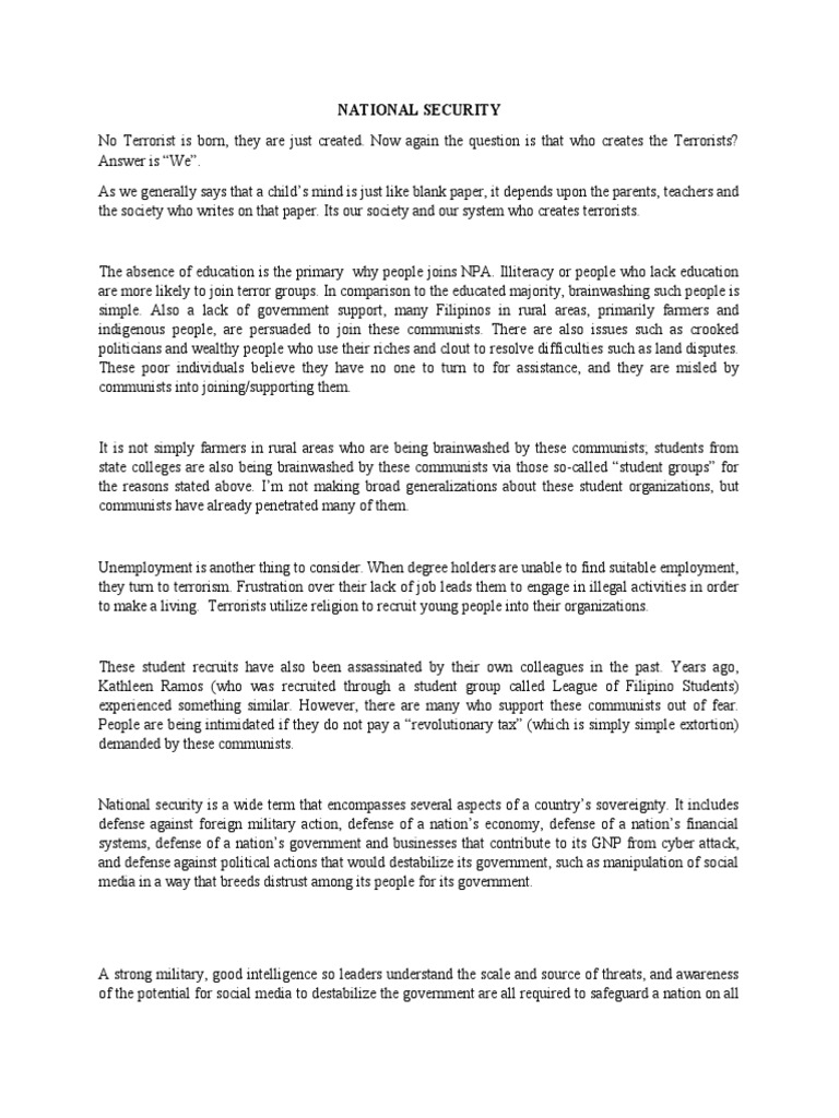 NSTP National Security Reflective Essay | PDF | National Security ...