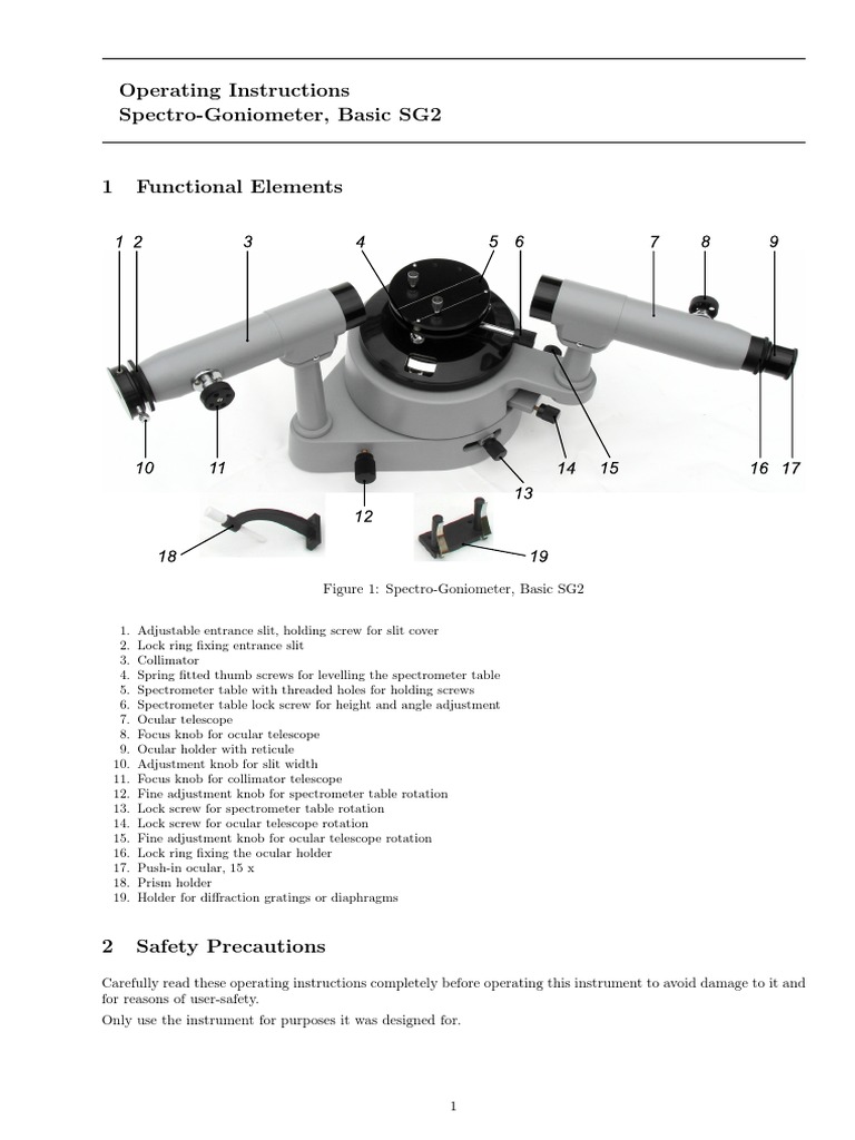 Operating Instructions Spectro-Goniometer, Basic SG2 | PDF | Prism ...