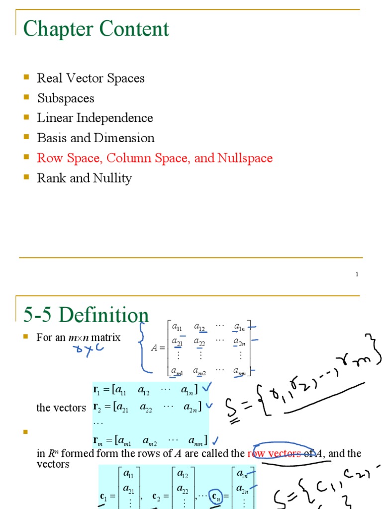 Chapter Content: Real Vector Spaces Subspaces Linear Independence Basis and Dimension Rank and ...