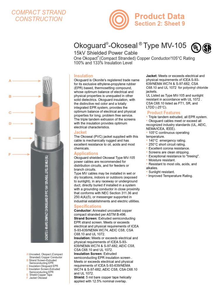 15kV - CU Okonite MV-105 | PDF | Electrical Conductor | Electrical ...