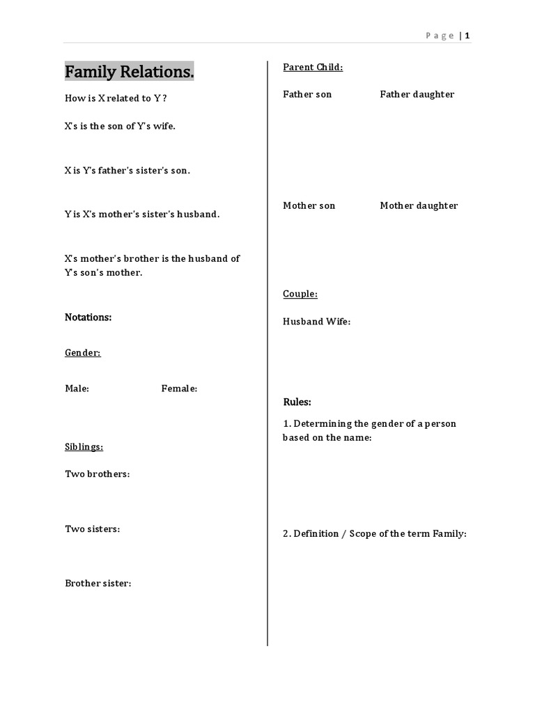 Family Relations Worksheet | PDF | Marriage, Unions And Partnerships ...