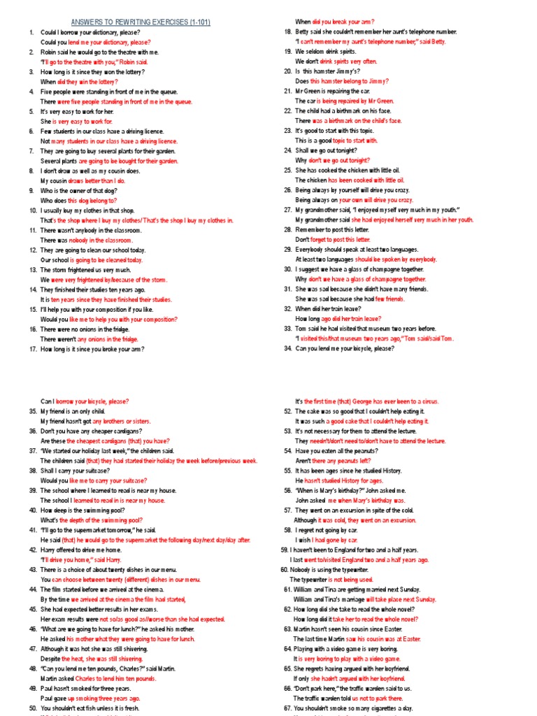 Grade 12 English Rewriting Answers | PDF
