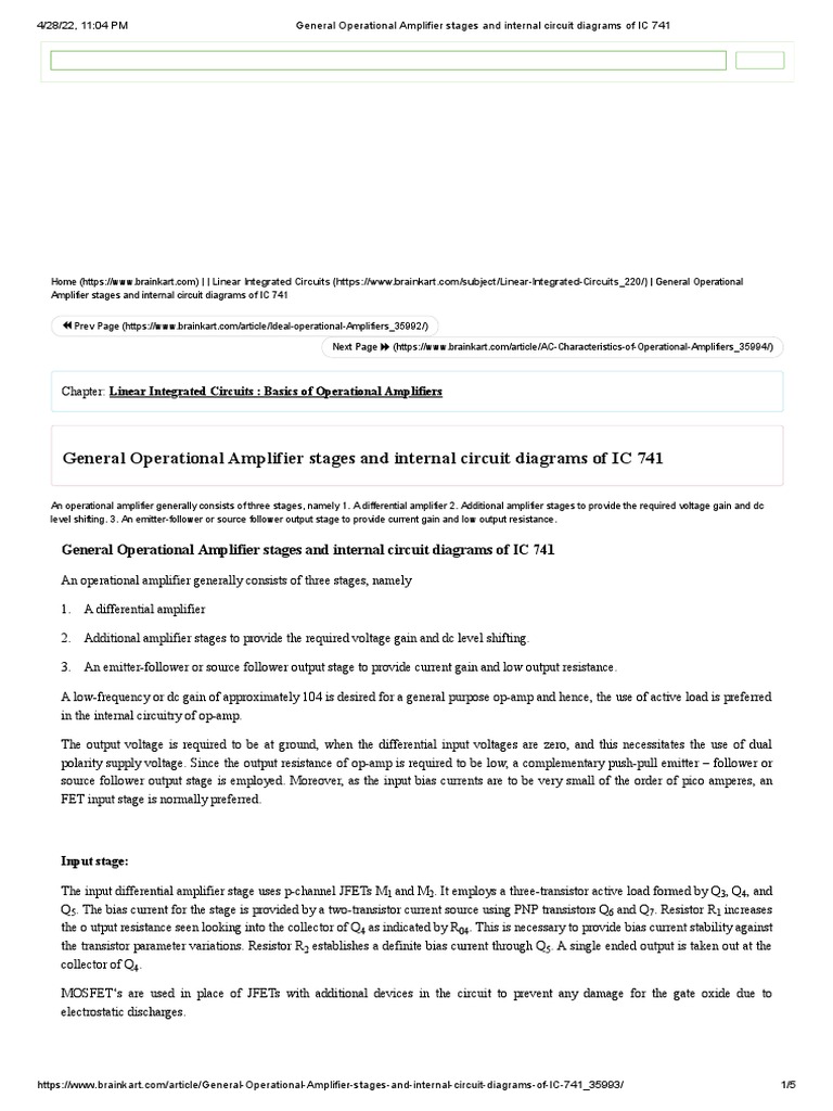 General Operational Amplifier Stages and Internal Circuit Diagrams of ...