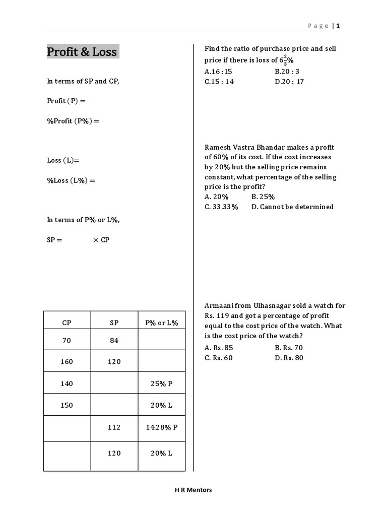PLD Worksheet | PDF | Prices | Profit (Economics)