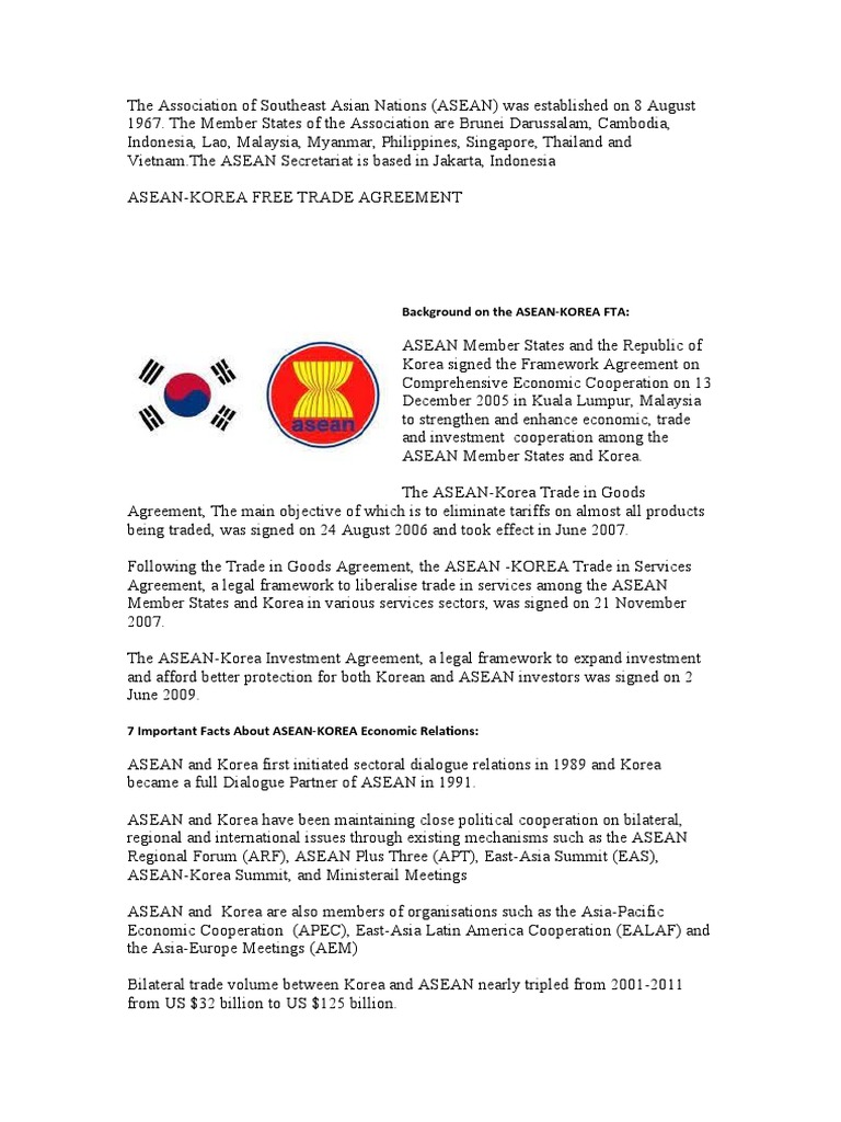 Background On The ASEAN-KOREA FTA | PDF | Economies | World Economy