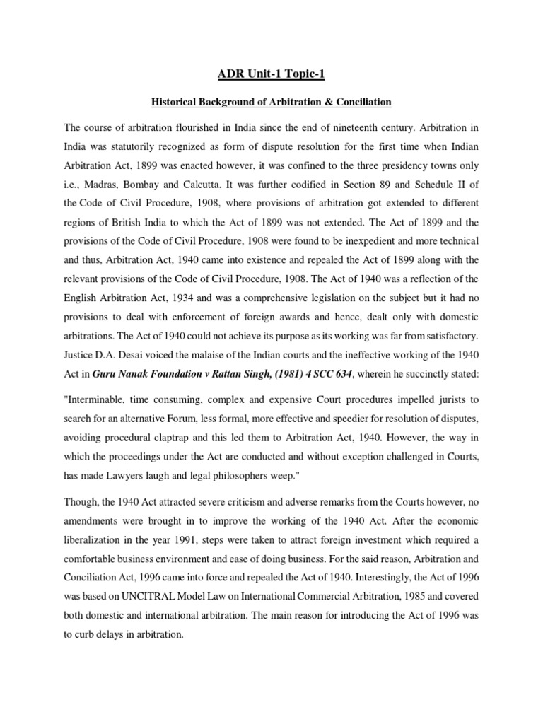 ADR Unit-1 Topic-1: Historical Background of Arbitration & Conciliation | Download Free PDF ...