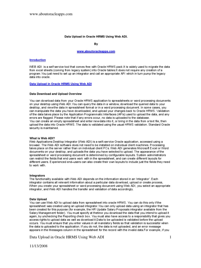 Data Upload In Oracle Hrms Using Web Adi Pdf Web Application