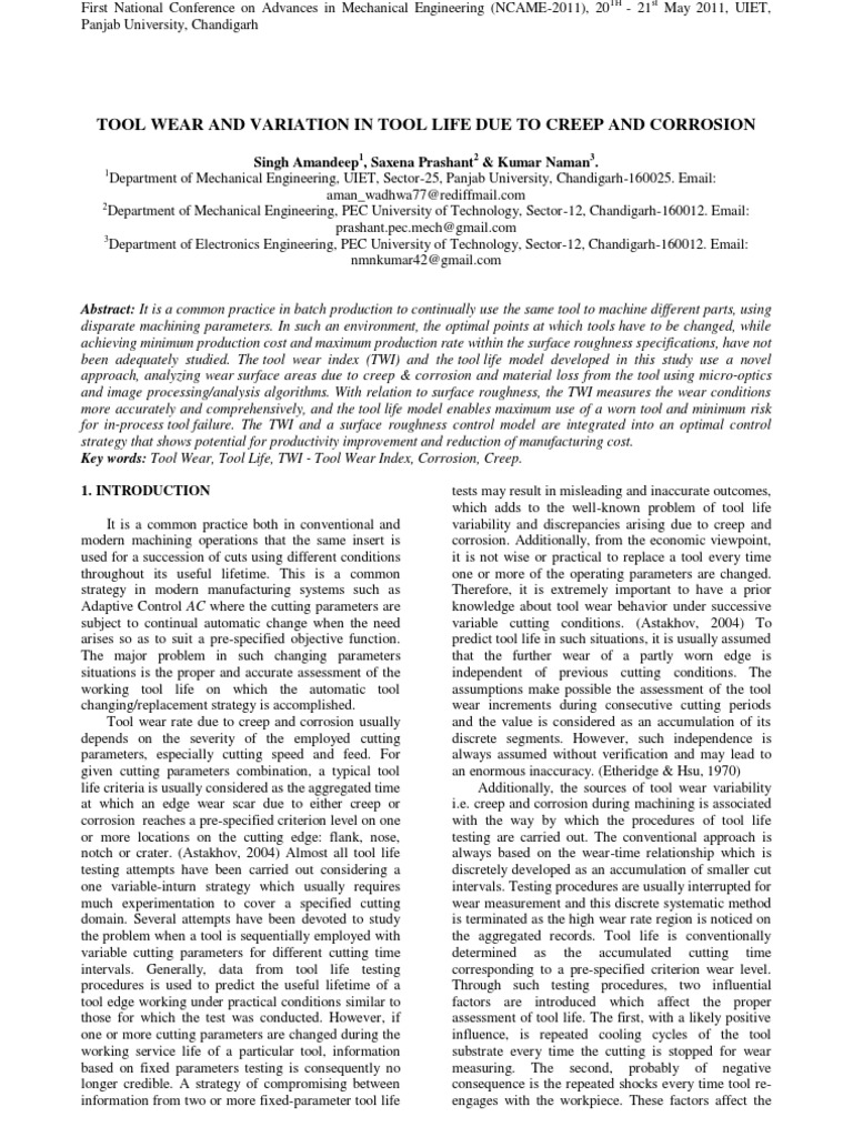 Tool Life | PDF | Creep (Deformation) | Wear