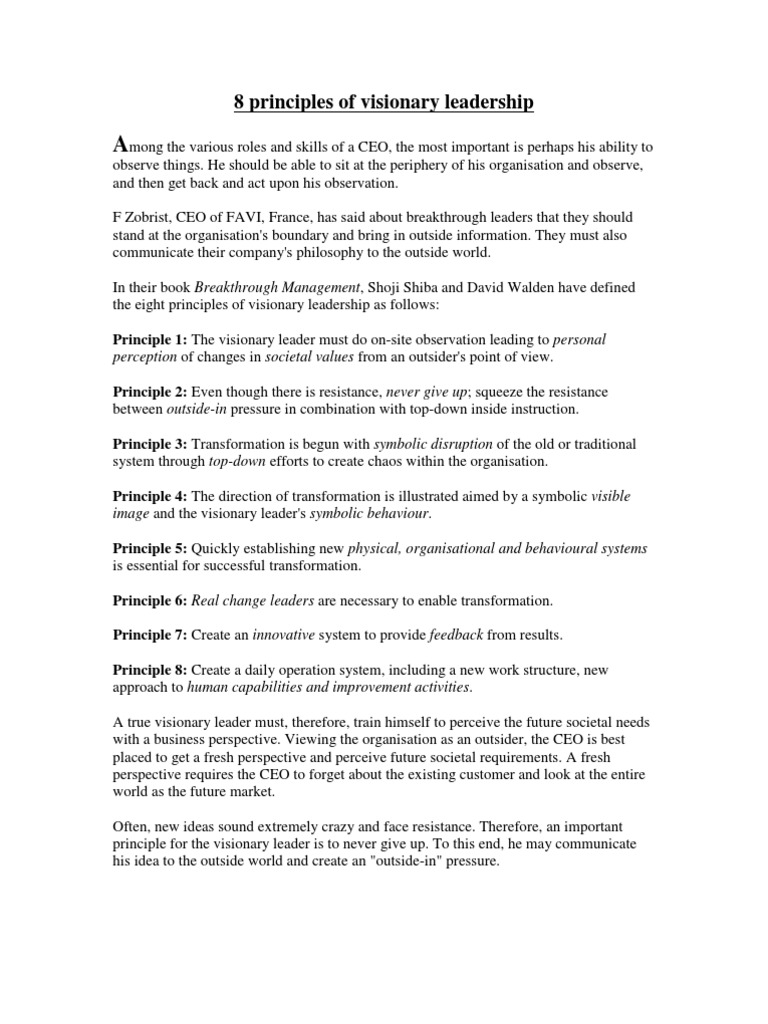 8 Principles of Visionary Leadership | PDF | Leadership | Perception