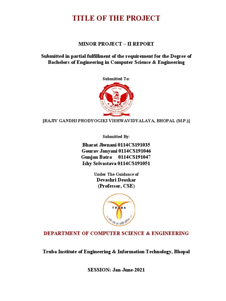 Minor Project II - Front Page | PDF