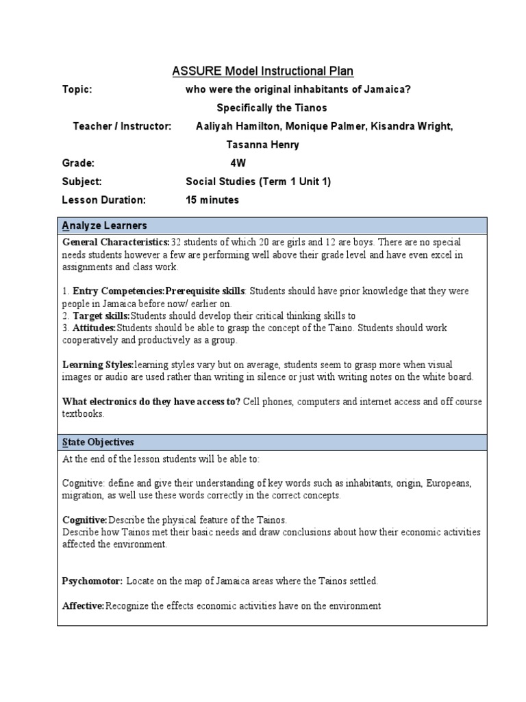 Assure Model Lesson Plan | PDF | Teachers | Learning